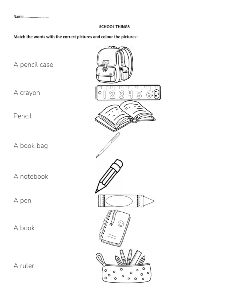 School Objects Coloring Worksheet | PDF | Art