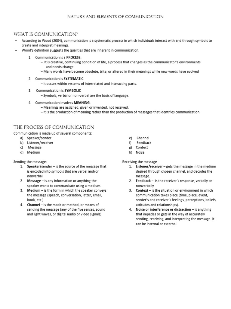 Nature and Elements of Communication | PDF | Nonverbal Communication ...