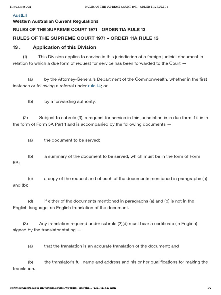 Rules of The Supreme Court 1971 - Order 11a Rule 13 | PDF
