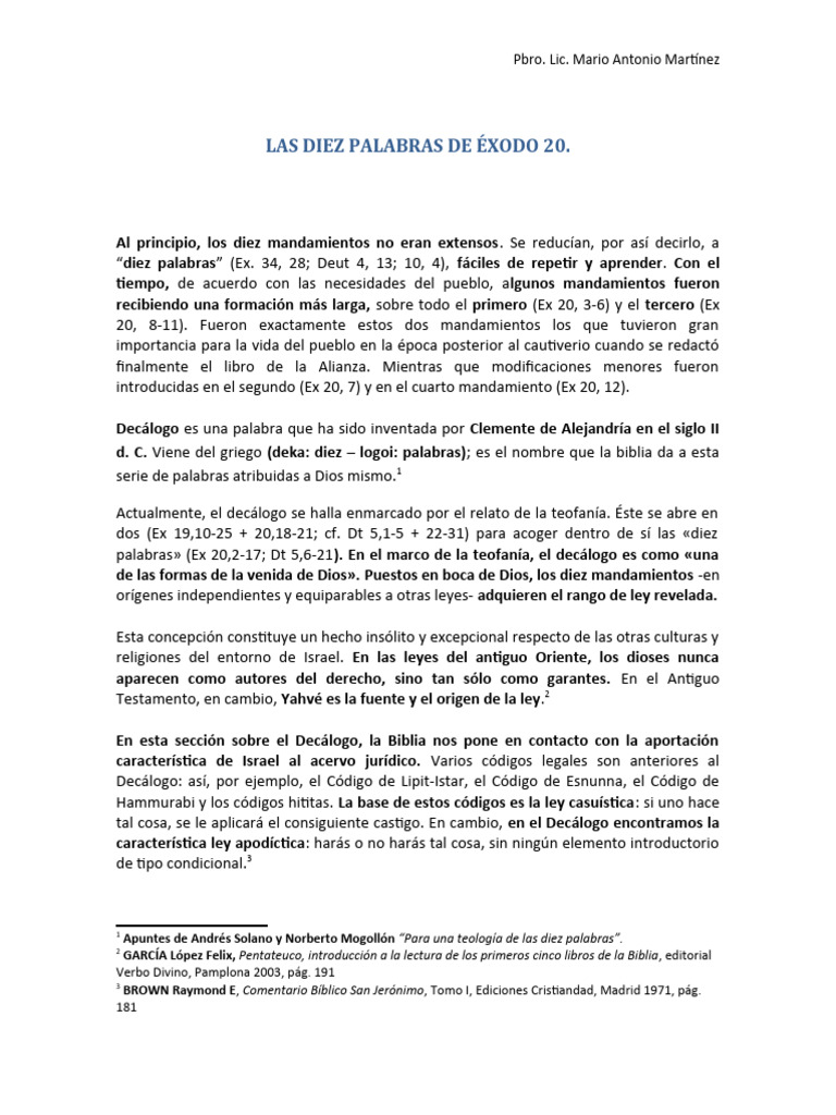 Las Diez Palabras de Éxodo 20 | PDF | Diez Mandamientos | Libro del éxodo
