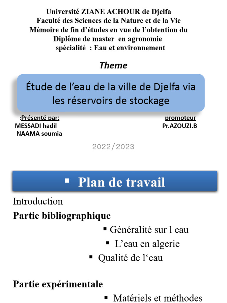 Qualité de l'Eau à Djelfa: Étude Réservoirs | PDF | Eau | Qualité de l'eau