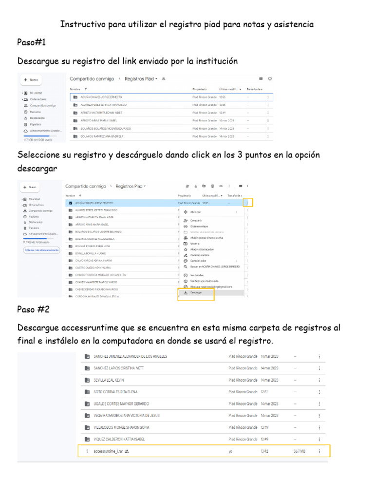 Instructivo para utilizar el registro piad para notas y asistencia | PDF | Archivo de ...