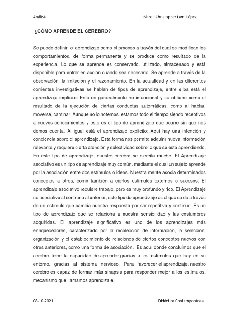 Cómo Aprende El Cerebro Pdf