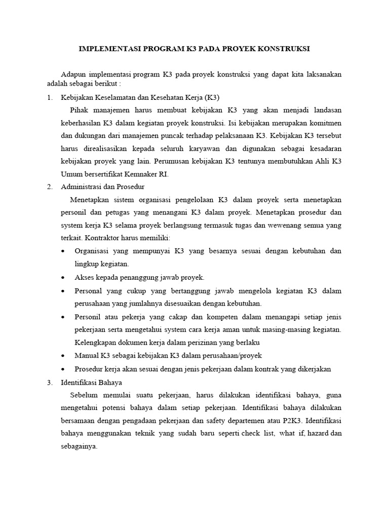 Implementasi Program K3 Pada Proyek Konstruksi | PDF