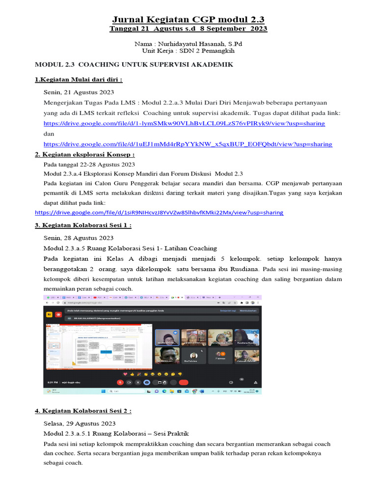 Jurnal Pendampingan CGP Modul 2.3 Nurhidayatul Hasanah | PDF