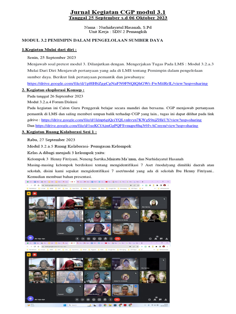 Jurnal Pendampingan CGP Modul 3.2 (Nurhidayatul Hasanah) | PDF