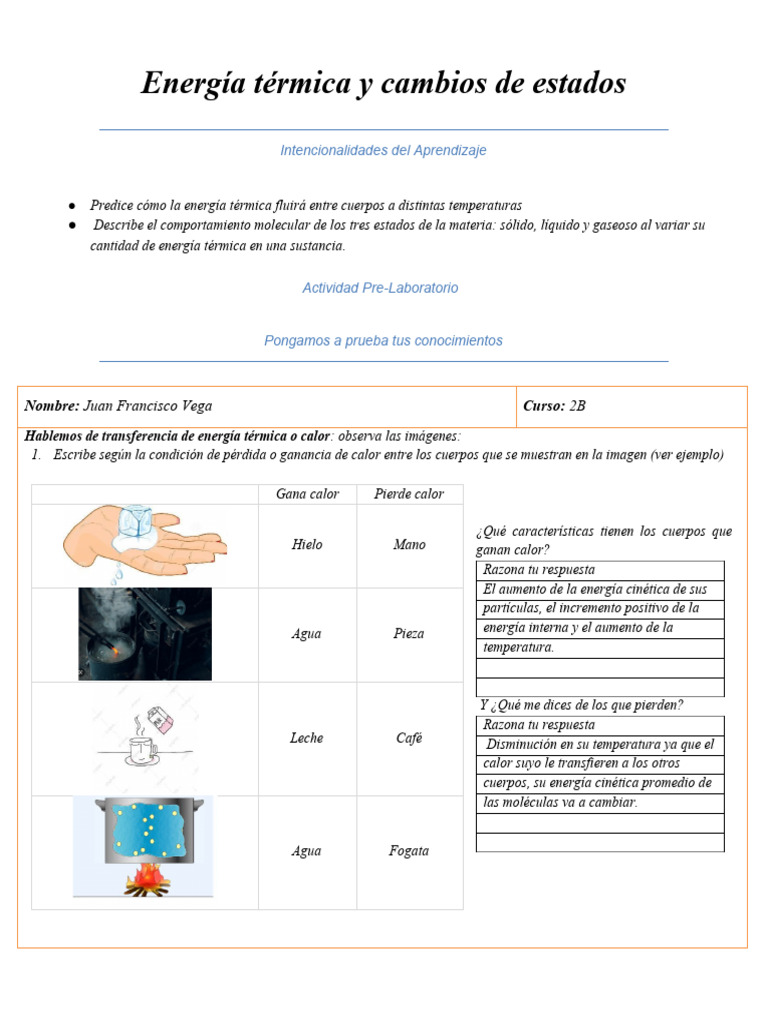 Energía térmica y cambios de estado | PDF | Calor | Gases