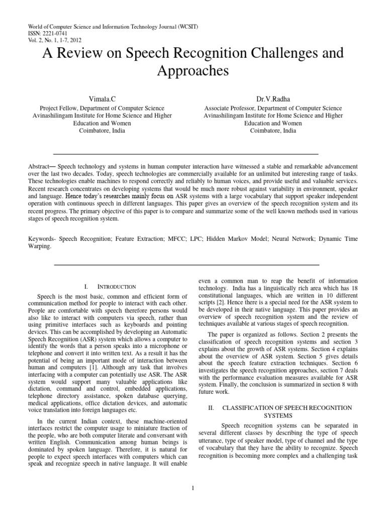 A Review On Speech Recognition Challenge | PDF | Speech Recognition | Applied Mathematics