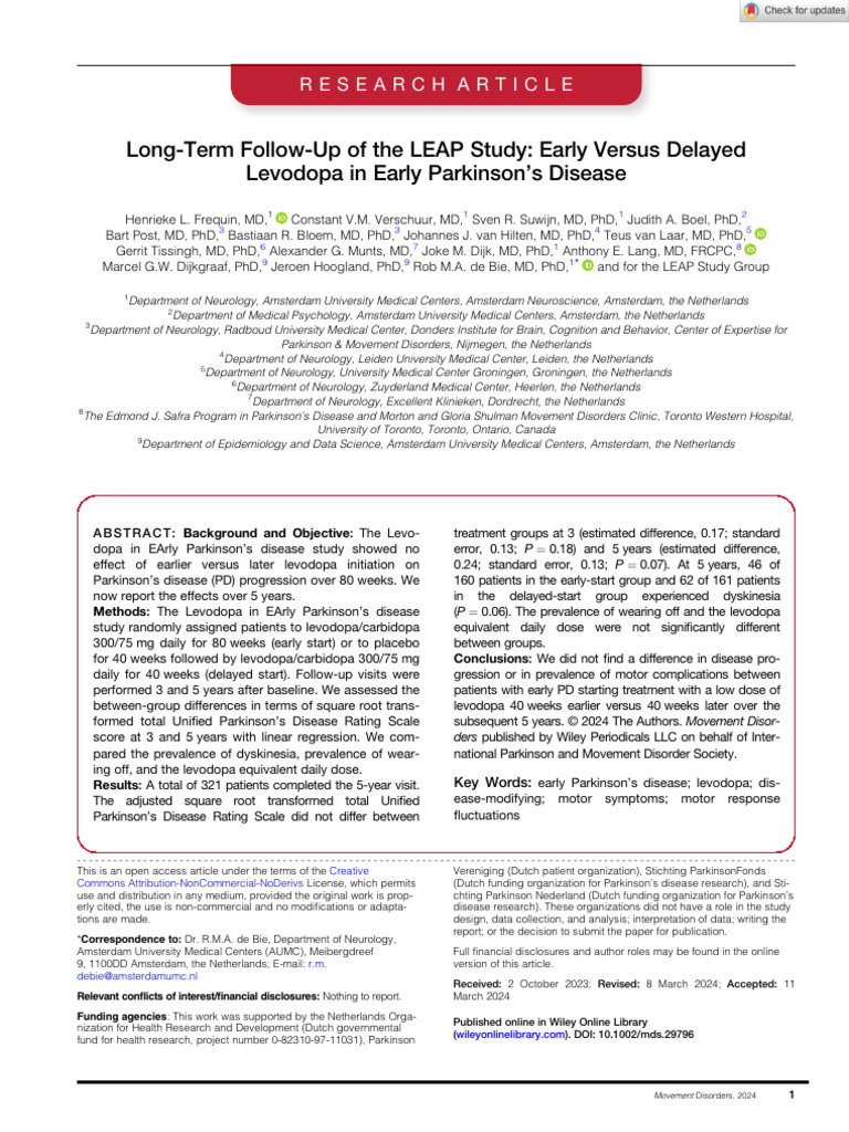 Long-Term LEAP Study: Levodopa Timing in Parkinson's | PDF | Parkinson ...