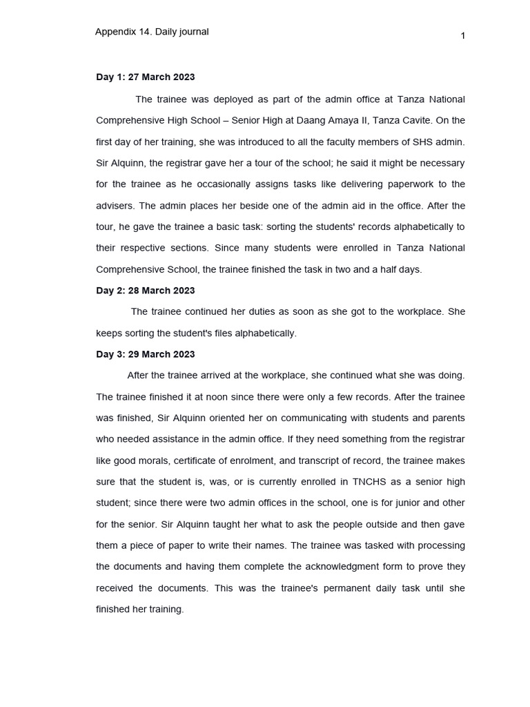 Sample Daily Journal Submitted Every Week | PDF