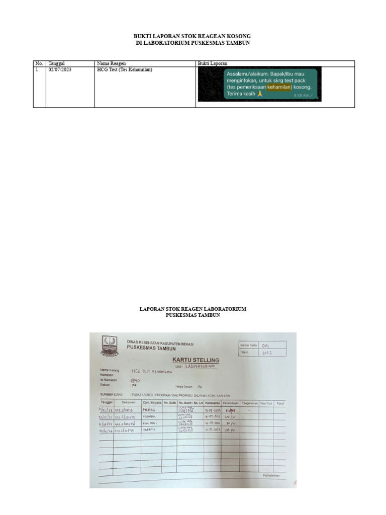 Bukti Laporan Stok Reagen Kosong Lab 1 | PDF
