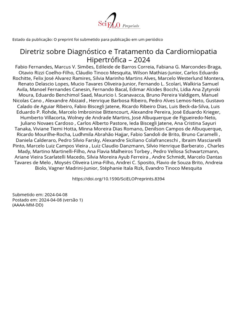 Diretriz Sobre Diagnostico e Tratamento Da Cardiom | PDF ...