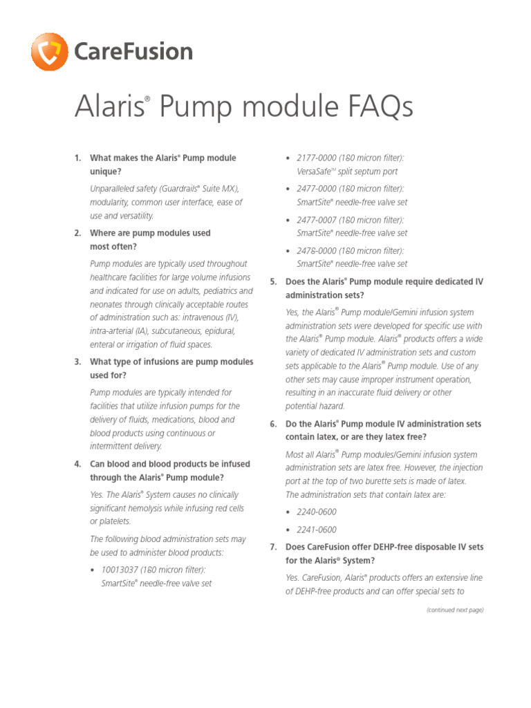 Alaris® Pump module | PDF | Pump | Intravenous Therapy
