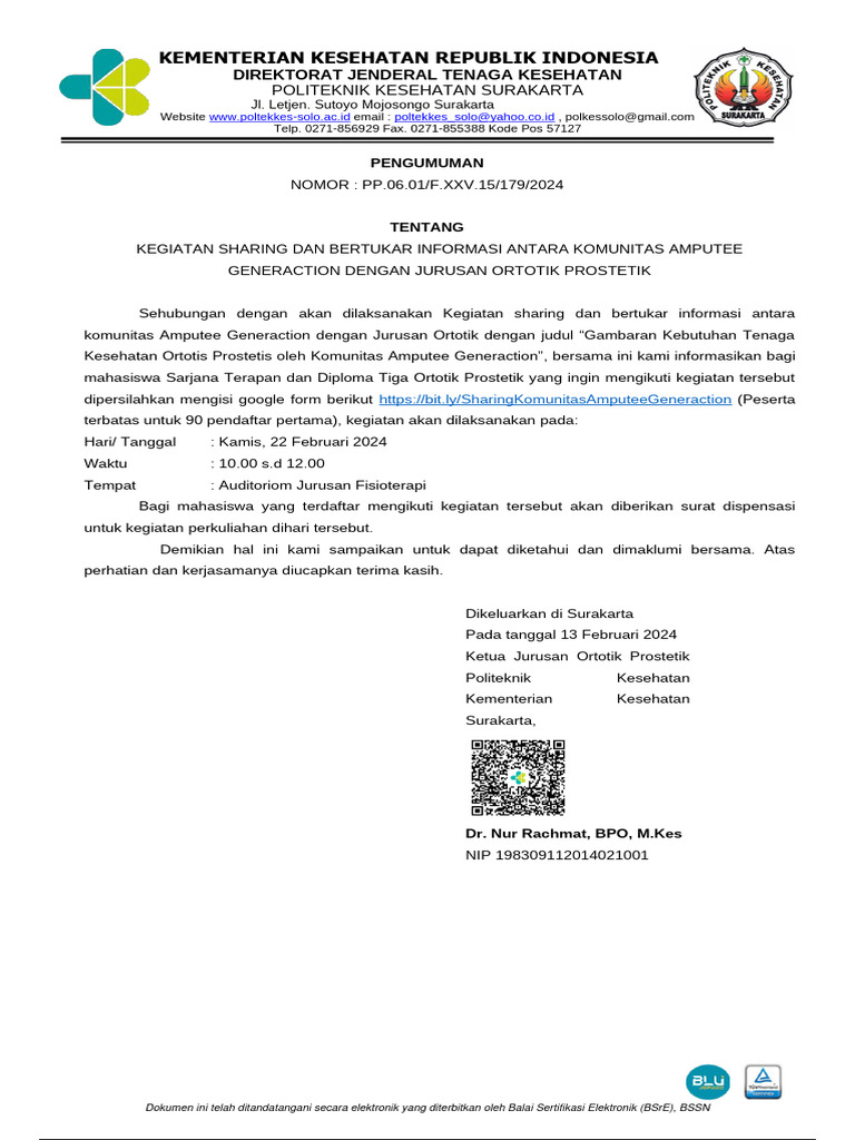 Pengumuman Kegiatan Sharing Dan Bertukar Informasi Antara Komunitas Amputee Generaction Dengan ...