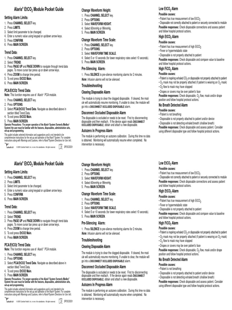 Alaris® EtCO2 Module Pocket Guide | PDF | Breathing | Medical Specialties