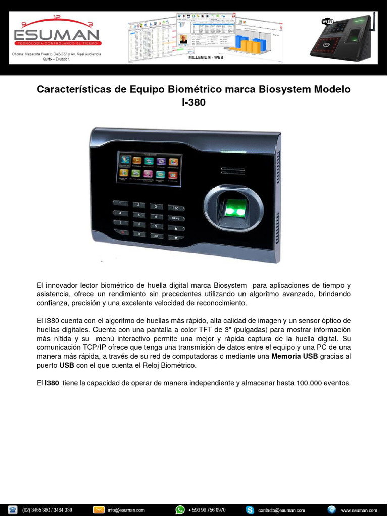 Manual Biometrico I380 | PDF | Biometría | Almacenamiento de datos de ...