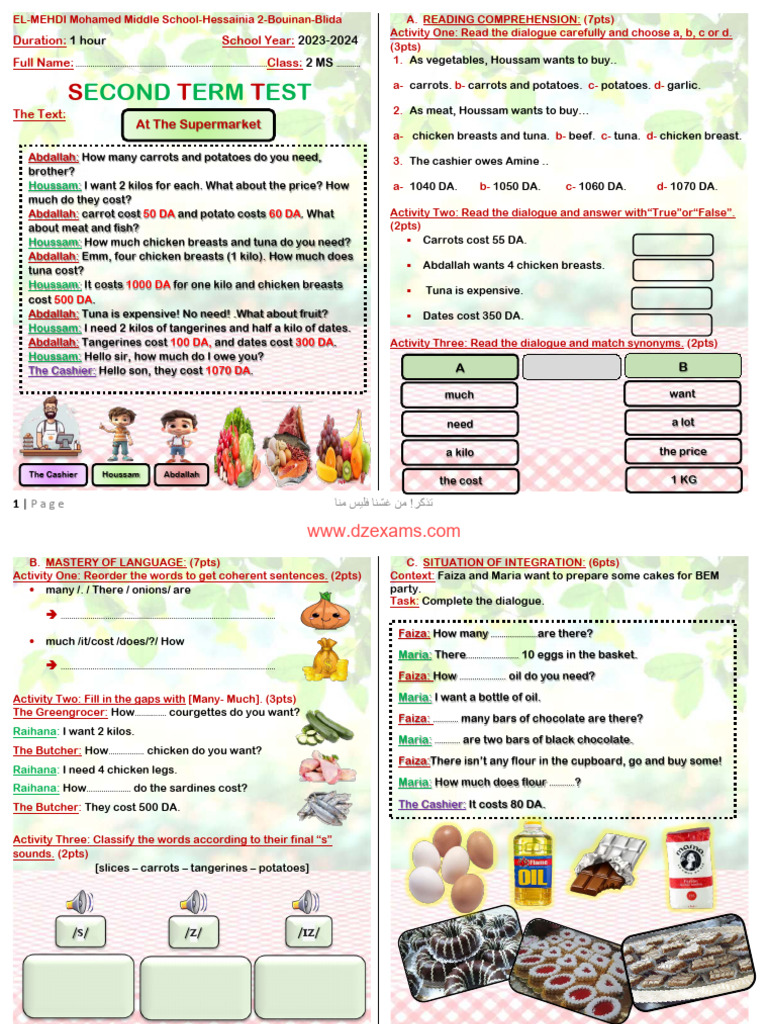 Dzexams 2am Anglais 1900139 | PDF | Foods | Cuisine