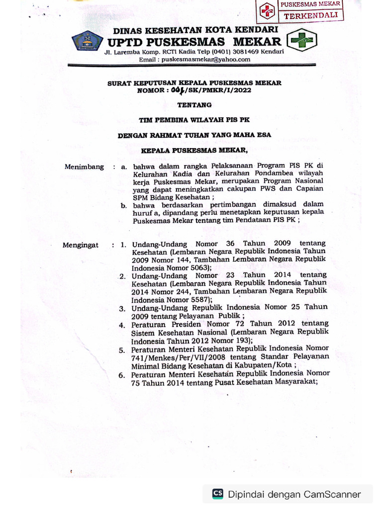 2.5.1.a. SK TIM PEMBINA KELUARGA DAN TIM PENGELOLA DATA PIS PK | PDF