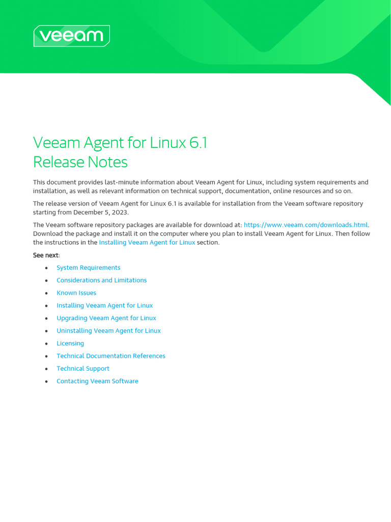 Veeam Agent for Linux 6.1 Release Notes | PDF | Backup | File System
