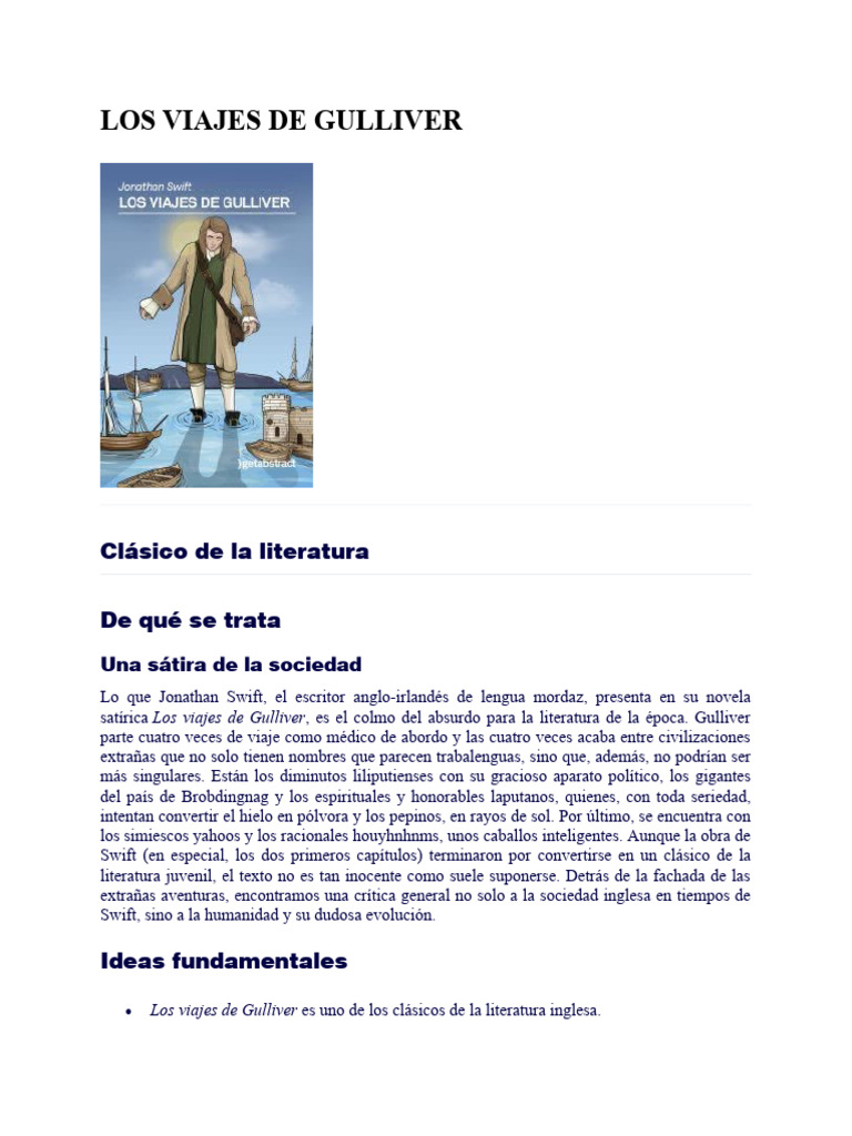 Gulliver: Sátira y Aventuras Fantásticas | PDF | Viajes de Gulliver | Jonathan Swift