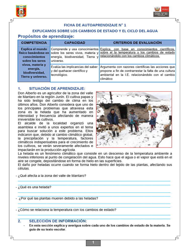 Ficha 1 - Cambios de Estado y Ciclo Del Agua | PDF | Hirviendo | Agua