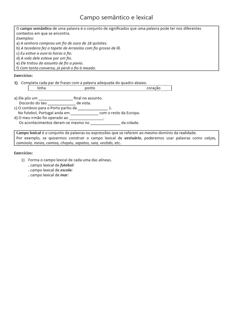 Campo Lexical e Semântico | PDF