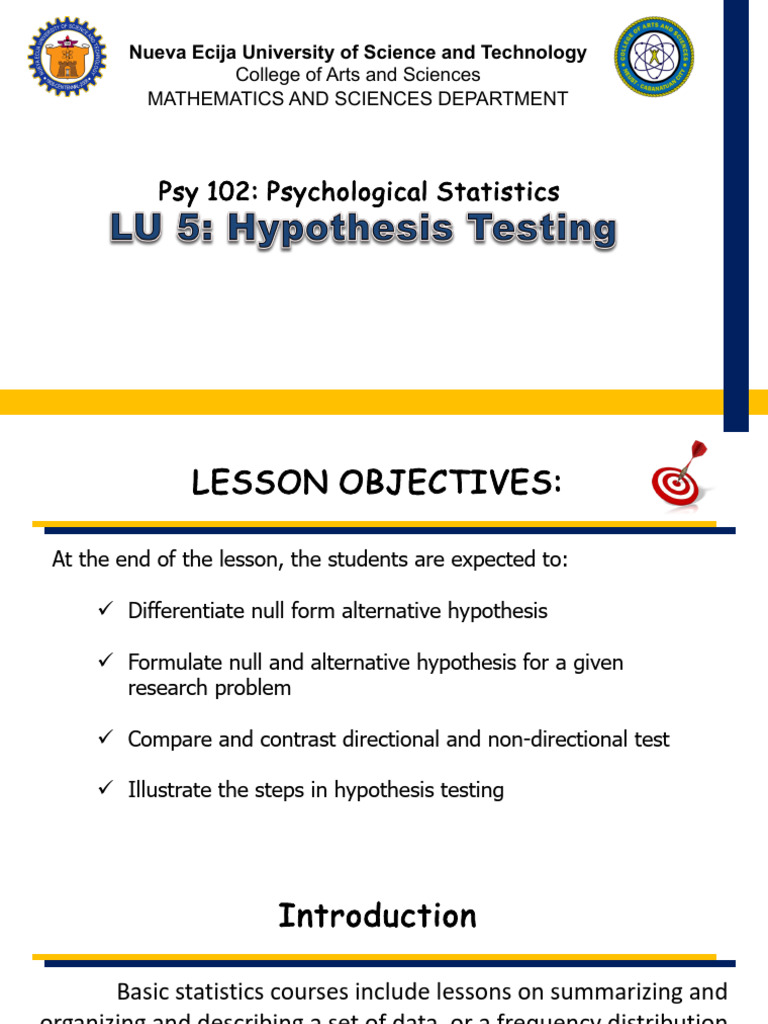 LU 5 Hypothesis Testing | PDF | Hypothesis | Statistics