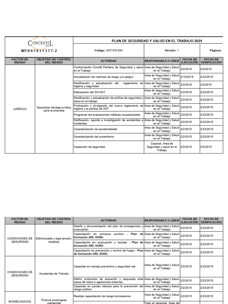 Plan SST 2024: Seguridad Laboral | PDF | La seguridad