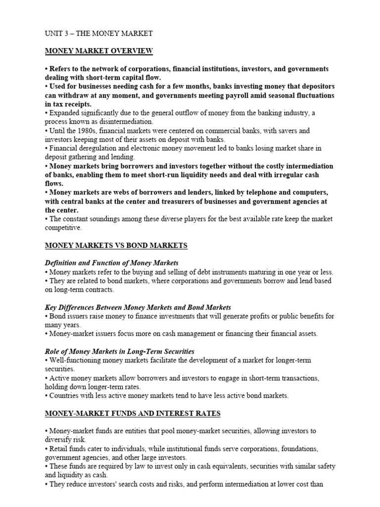 Fm-Unit3 Summary | PDF | Money Market | Money Market Fund