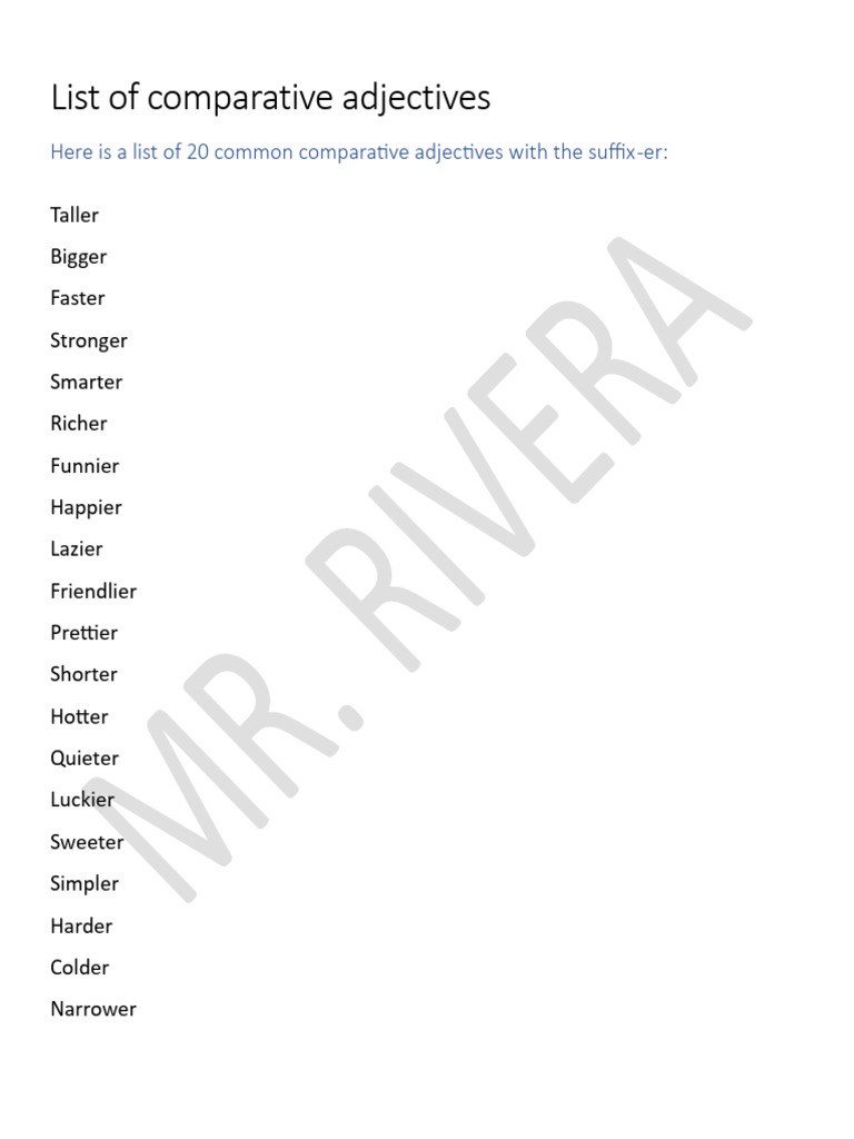 List of Comparative Adjectives | PDF