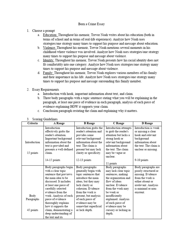 Born A Crime in Class Essay | PDF | Essays | Cognitive Science
