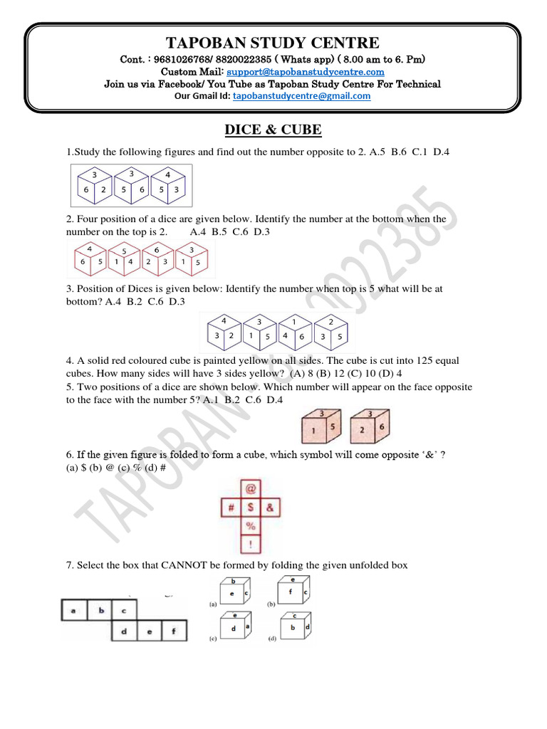 Dice & Cube MCQ | PDF | Blue