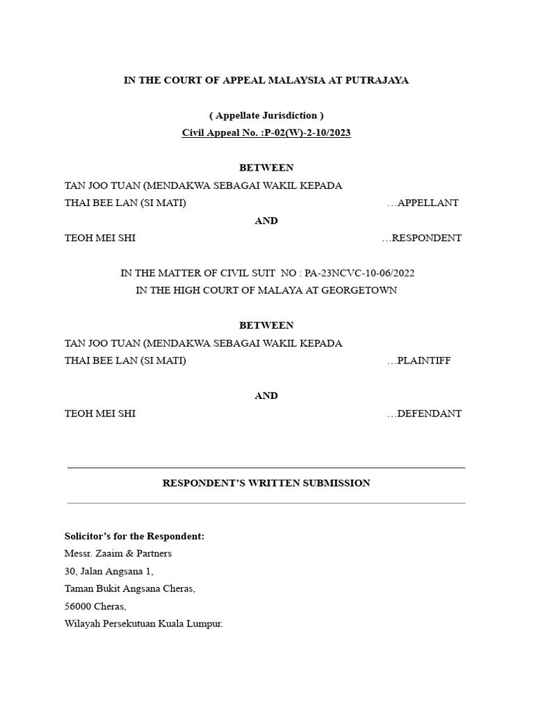 Respondent Written Submission | PDF | Negligence | Causation (Law)