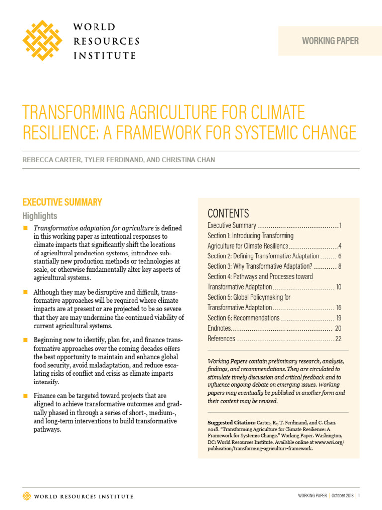Transforming Agriculture Climate Resilience Framework Systemic Change ...
