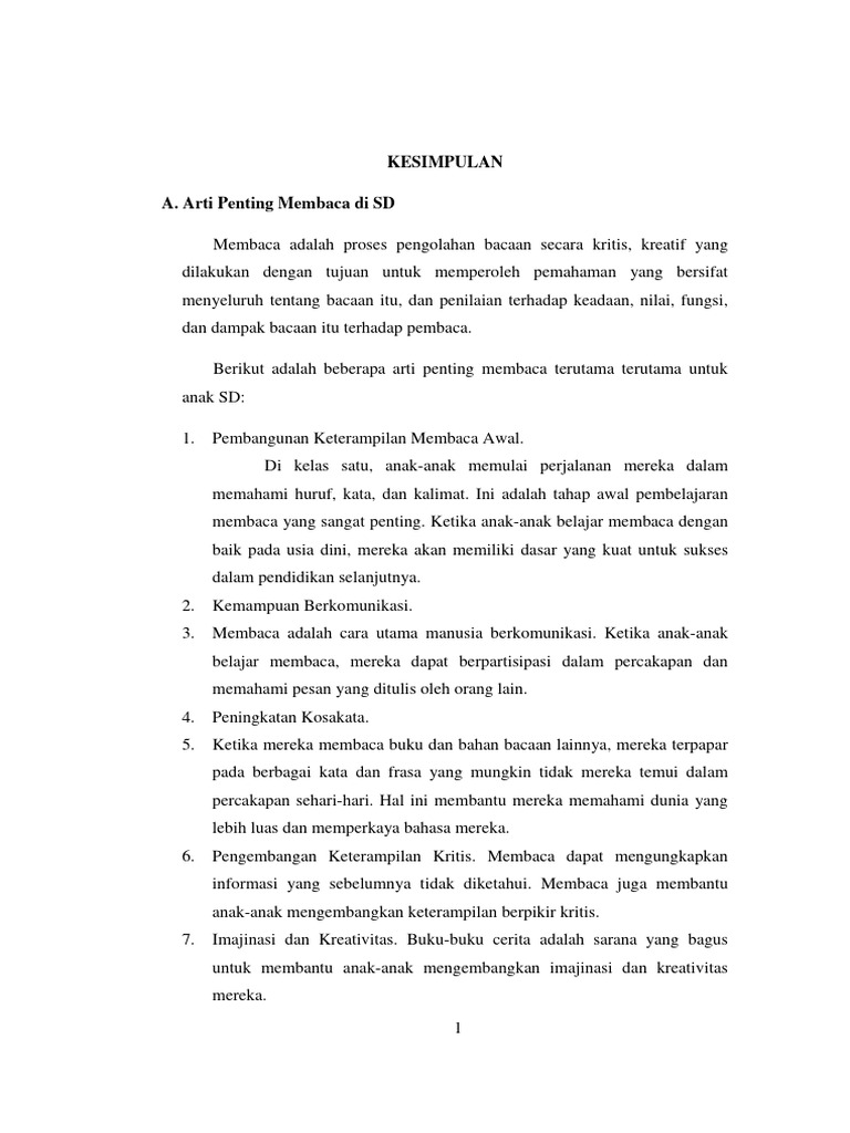 Arti Penting Membaca Untuk Anak SD | PDF | Karier & Perkembangan | Pengembangan Diri