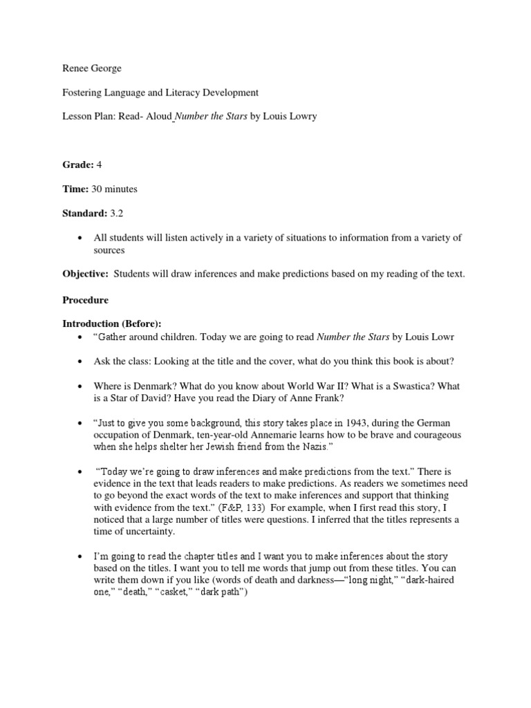 Read-Aloud Lesson Plan for Number the Stars | PDF | Cognition
