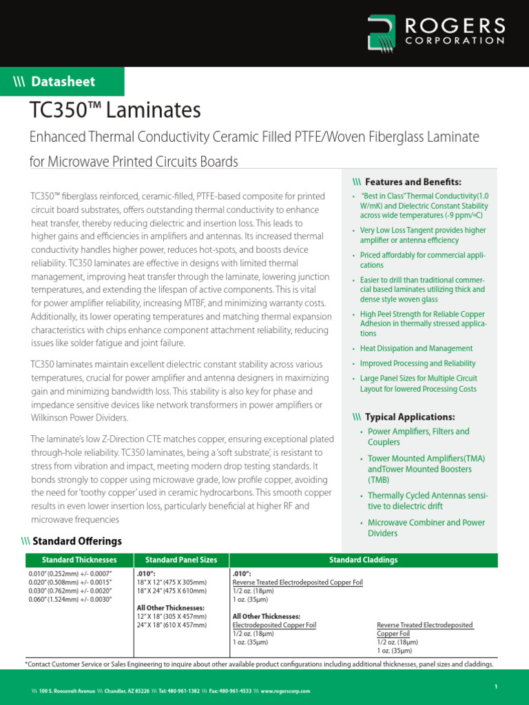TC350 Laminates Data Sheet | PDF | Printed Circuit Board | Materials