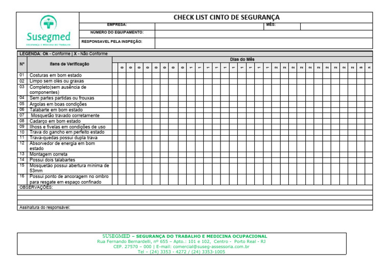 Check List - Cinto Se Segurança | PDF