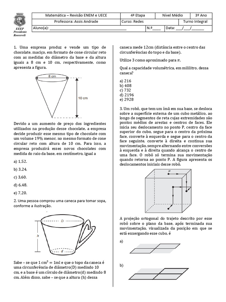 Redução de Volume de Chocolate em Cone | PDF