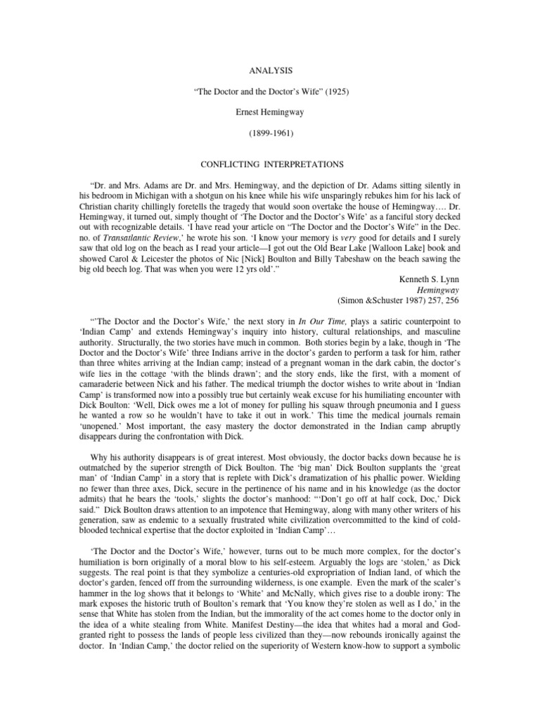 Hemingway's "The Doctor and the Doctor's Wife" Analysis | PDF | History ...