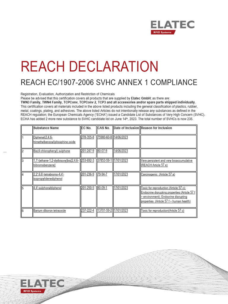 ELATEC-REACH Declaration | PDF | Chemistry | Chemical Compounds