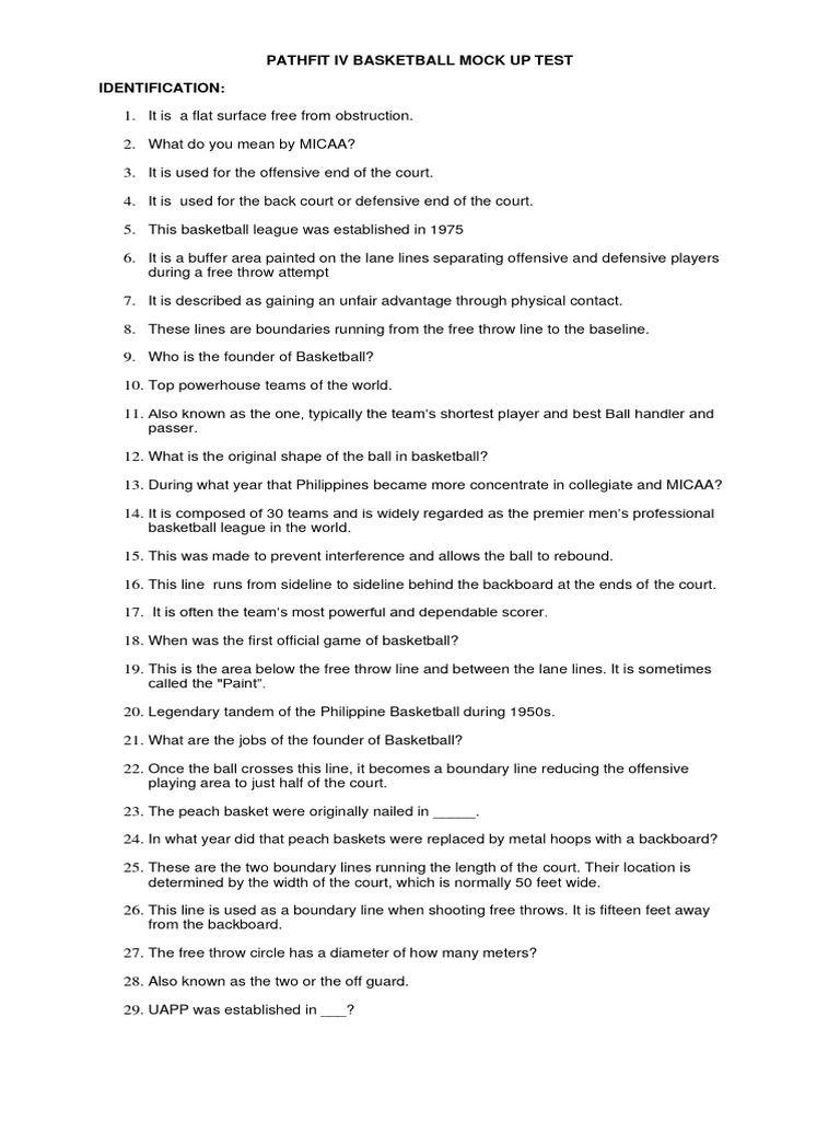 Basketball Knowledge Quiz | PDF | Games Of Physical Skill | Sports ...