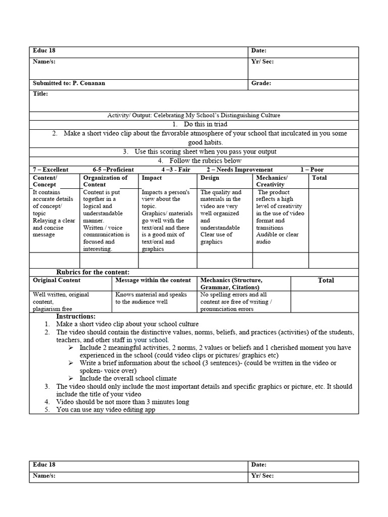 Educ 18 School Culture | Download Free PDF | Rubric (Academic) | Infographics