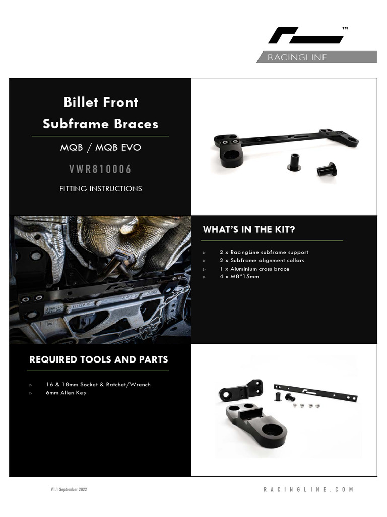 RacingLine Subframe Brace Installation Guide | PDF | Home & Garden ...
