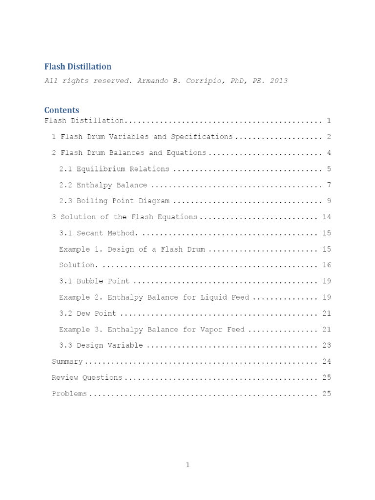 Flash Distillation Flash Drum Variables and Specifications | PDF