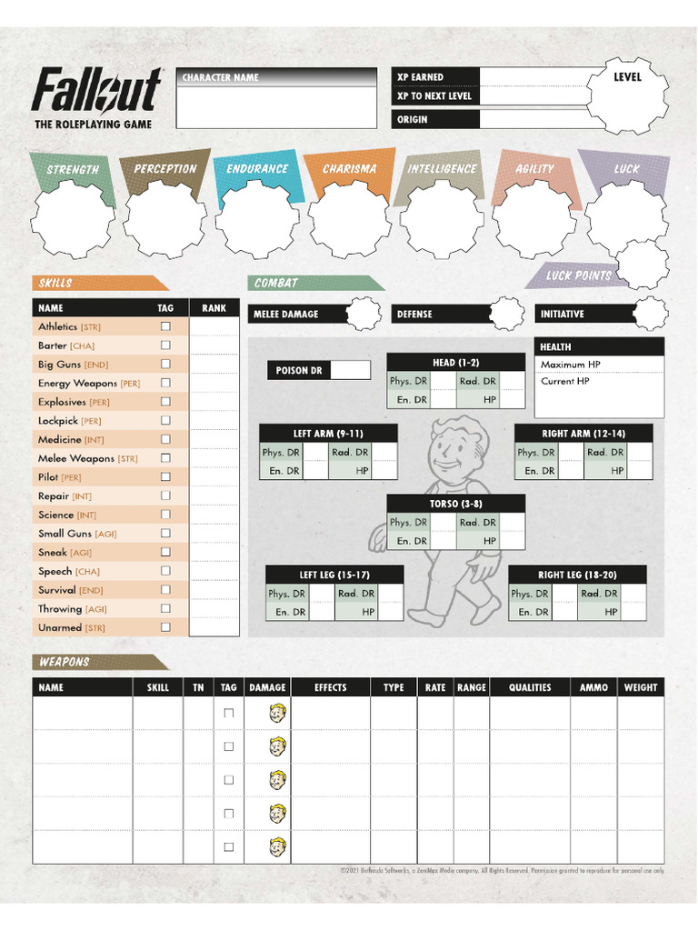 Fallout Character Sheet - PDF - Fallout-Organic-Character-Sheet | PDF