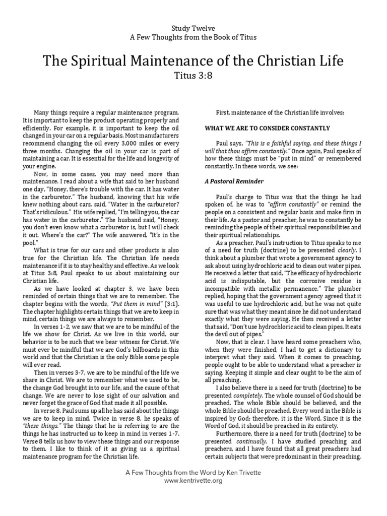 Spiritual Maintenance in Titus 3:8 | PDF | Sermon | God