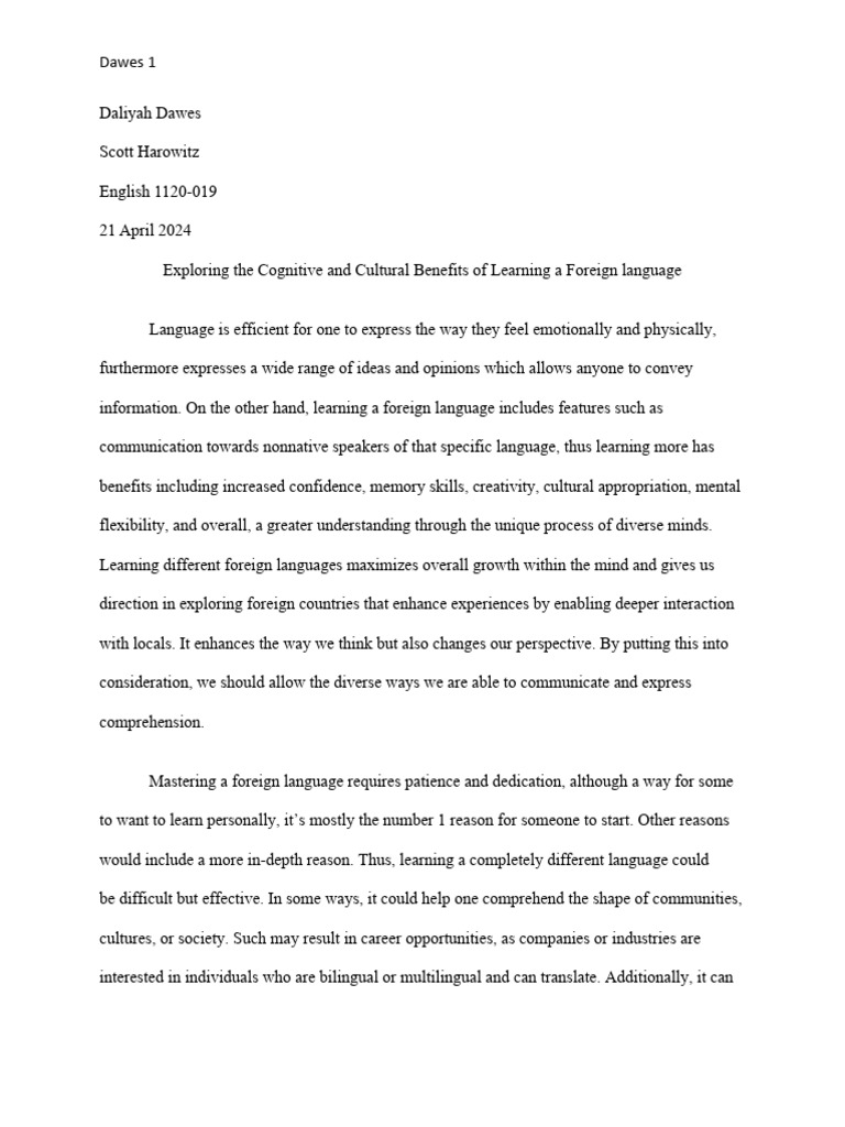 Benefits Of Learning A Foreign Language Pdf Foreign Language Learning