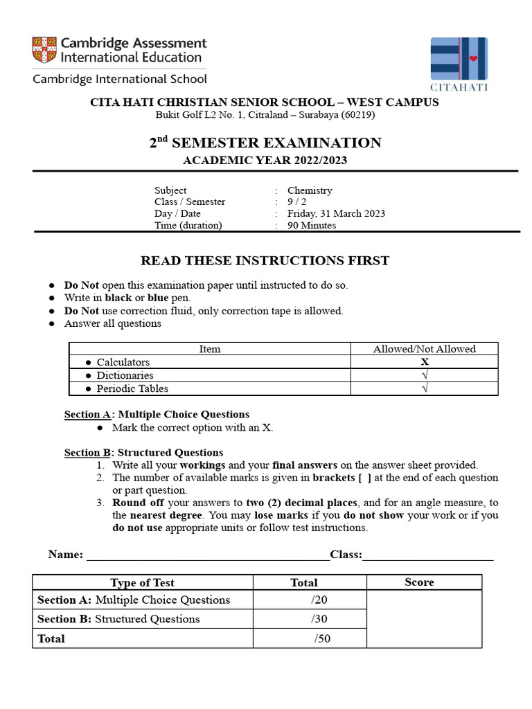 Grade 9_Sem 2_Chemistry_MCQ_QP.docx | PDF | Oxide | Acid