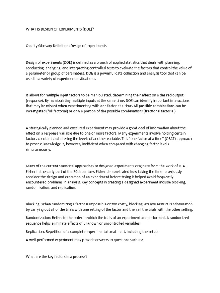 What Is Design of Experiments | PDF | Experiment | Design Of Experiments